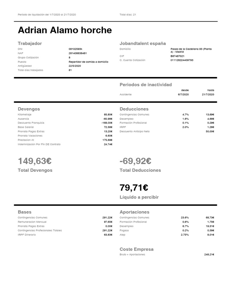 Adrian Alamo Horche: Trabajador Jobandtalent España | PDF | Empleo | Labor