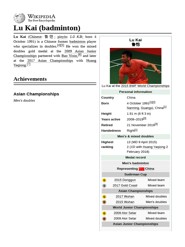 Lu_Kai_(badminton) | PDF | Sports Competitions