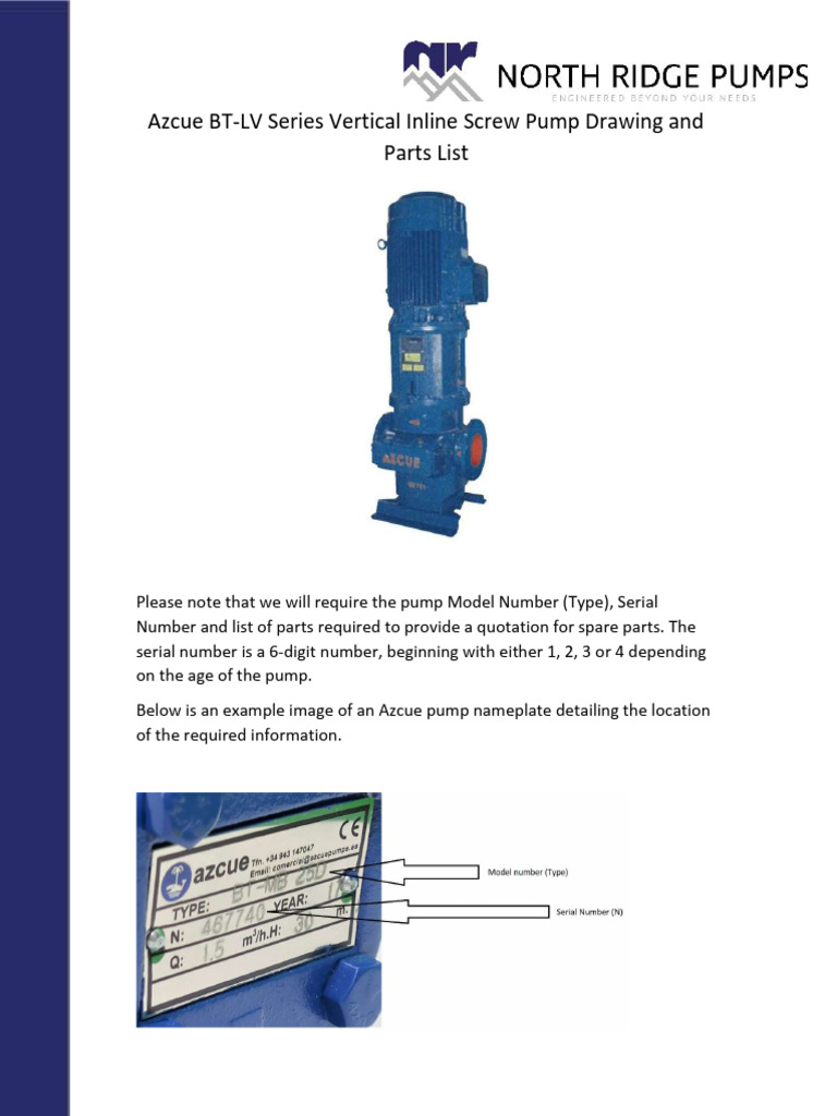 Azcue BT LV Series Vertical Inline Screw Pump English | PDF
