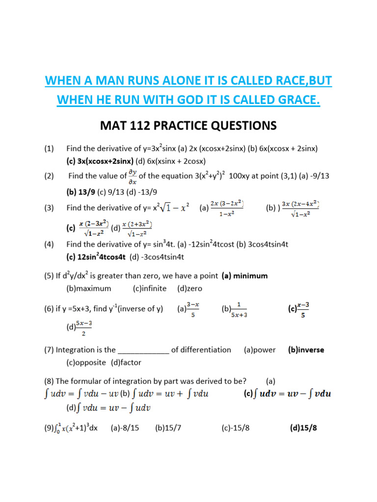MAT 112 Practice Questions | PDF