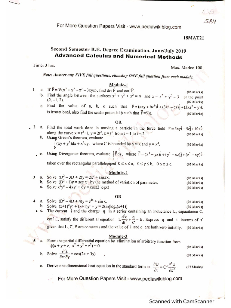 Advanced Calculus and Numerical Methods 18MAT21 SPH | PDF