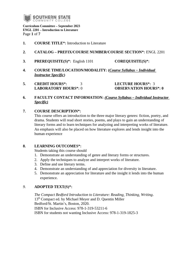 ENGL 2201: Intro to Literature Course Guide | PDF | Poetry | Sophocles