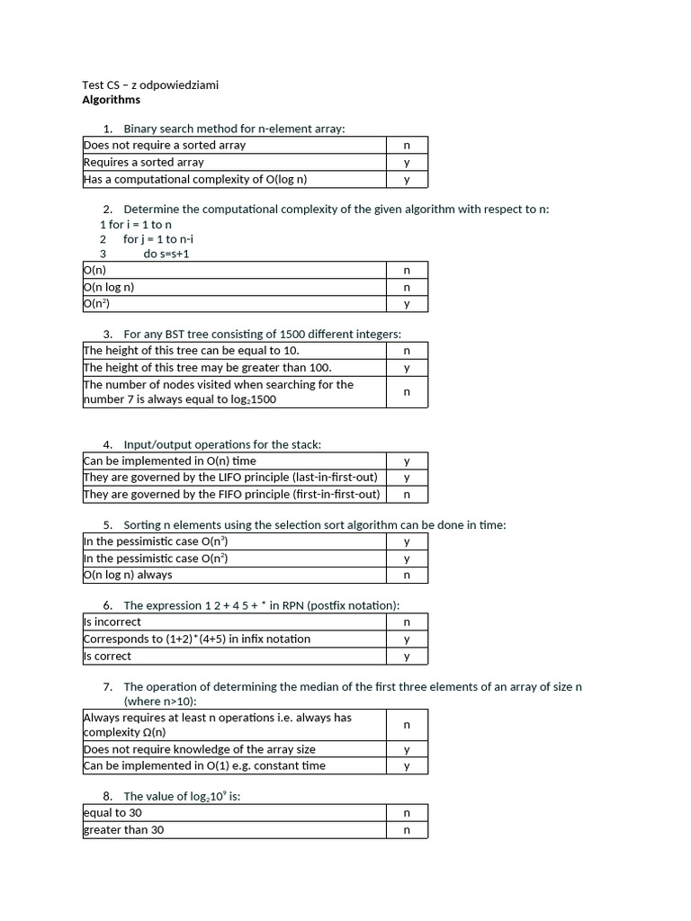 Test CS with Answers on Algorithms, SQL, OS, and Networking | PDF | Ip ...
