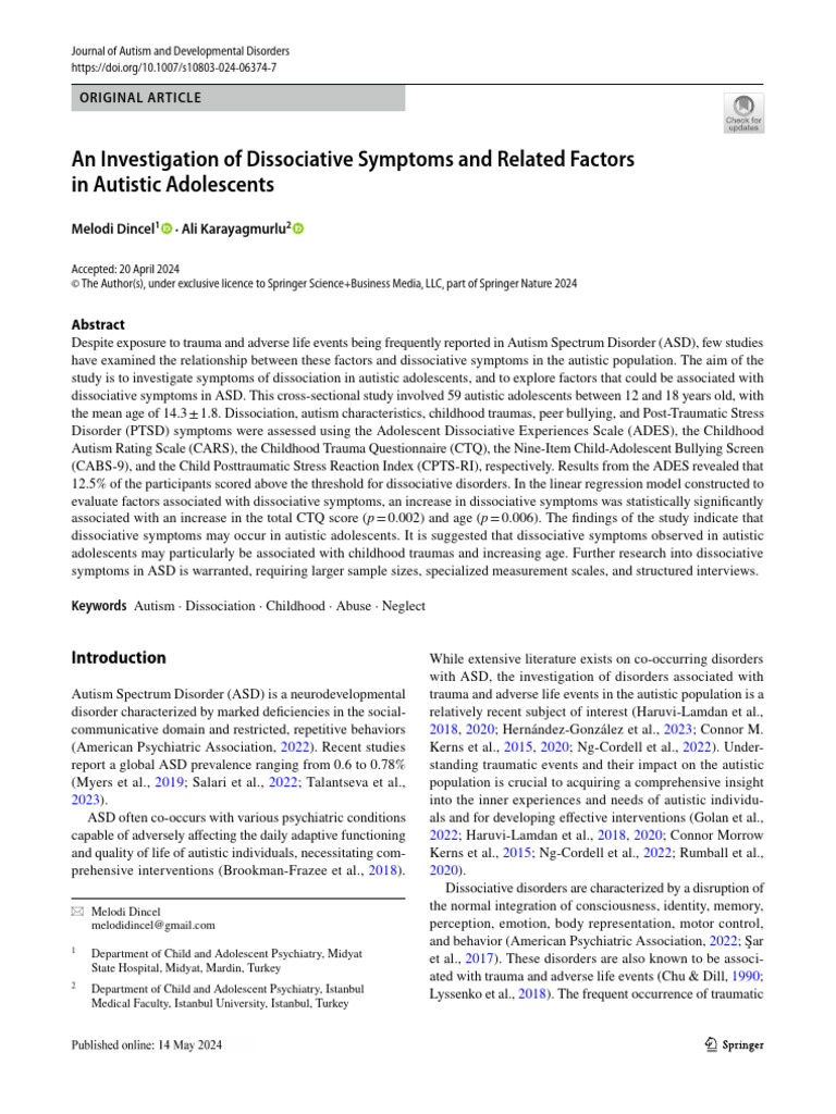 An Investigation of Dissociative Symptoms and Related Factors in ...