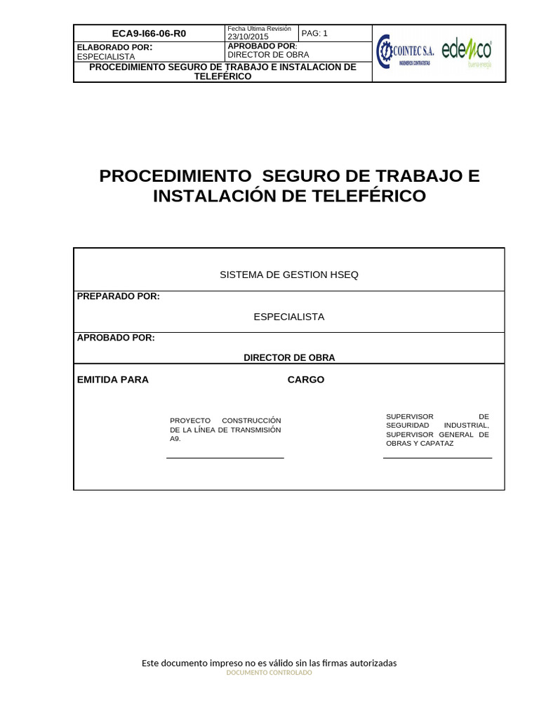 Anexo 29. ECA9-I66-06 PROCEDIMIENTO SEGURO DE TRABAJO E INSTALACION DE ...