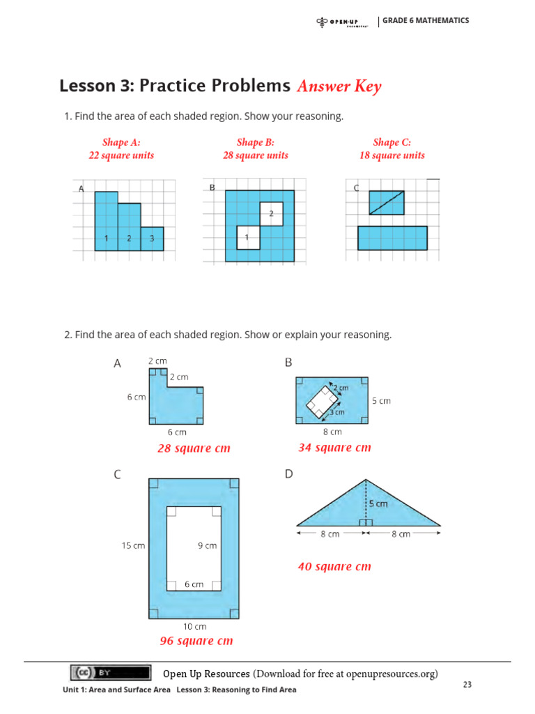 Lesson 3 Practice Problems Answer Key | PDF | Area | Tile