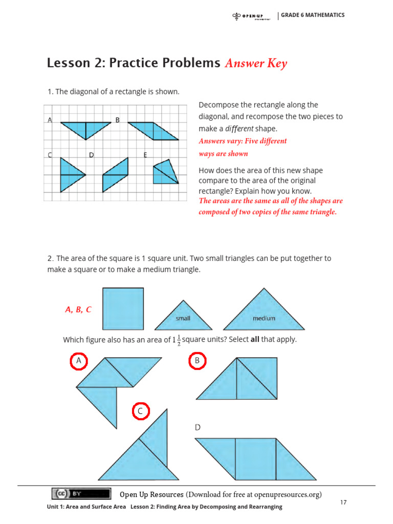 Lesson 2 Practice Problems KEY | PDF | Area | Rectangle