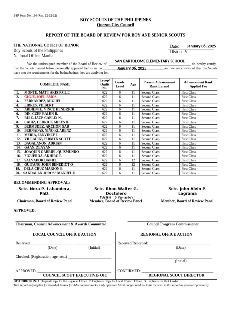 BOR Form Boy Senior | PDF | Scouting And Guiding | Patriotic And ...