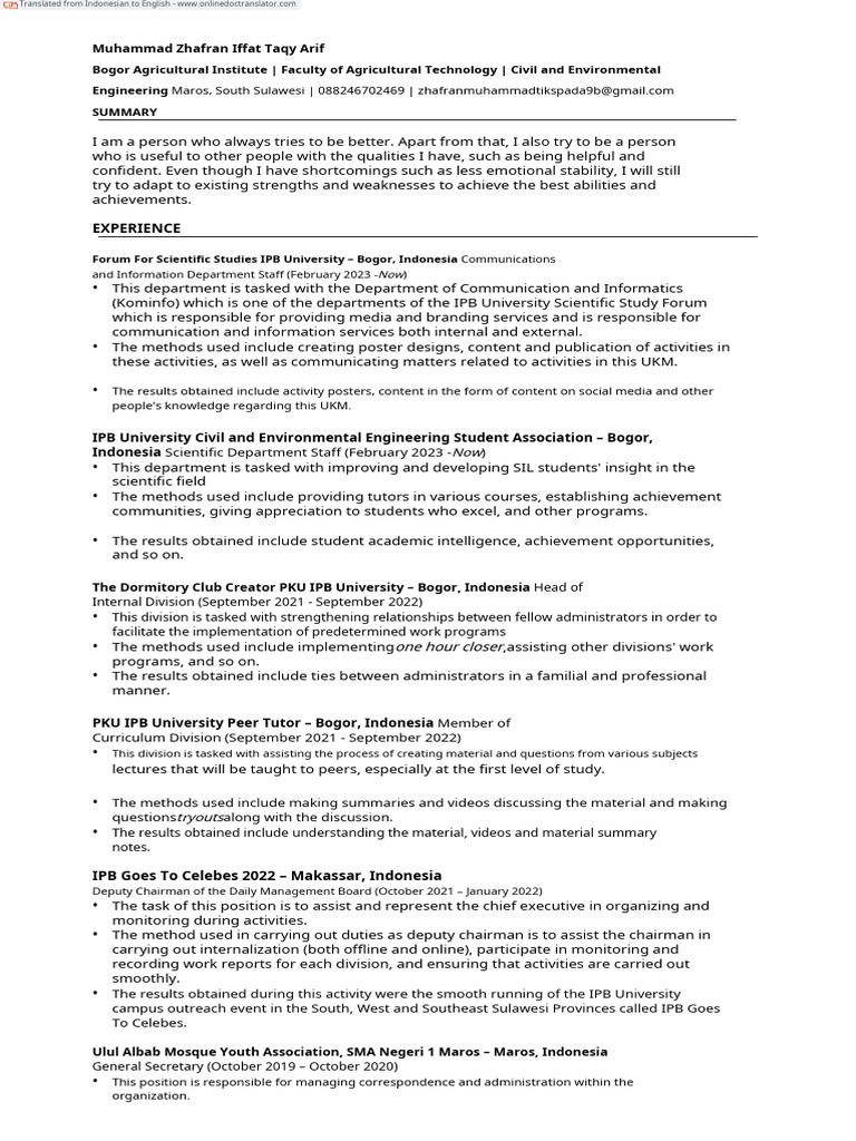 Muhammad Zhafran Iffat Taqy Arif - CV - Id.en | PDF | Intelligence ...