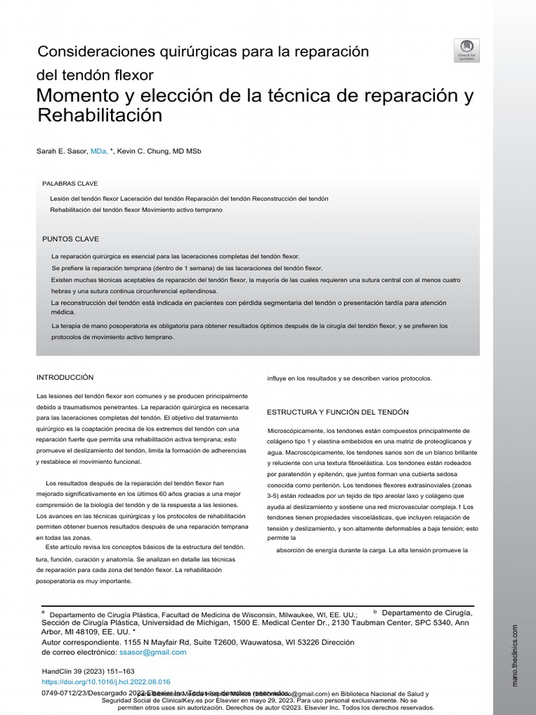 Surgical Consideration For Flexor Tendon Repair | PDF | Curación | Tendón