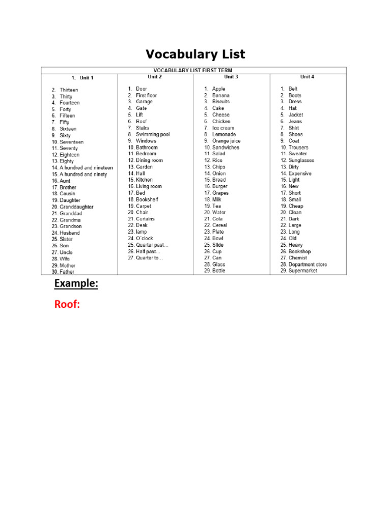 Vocabulary List 5th Grade | PDF