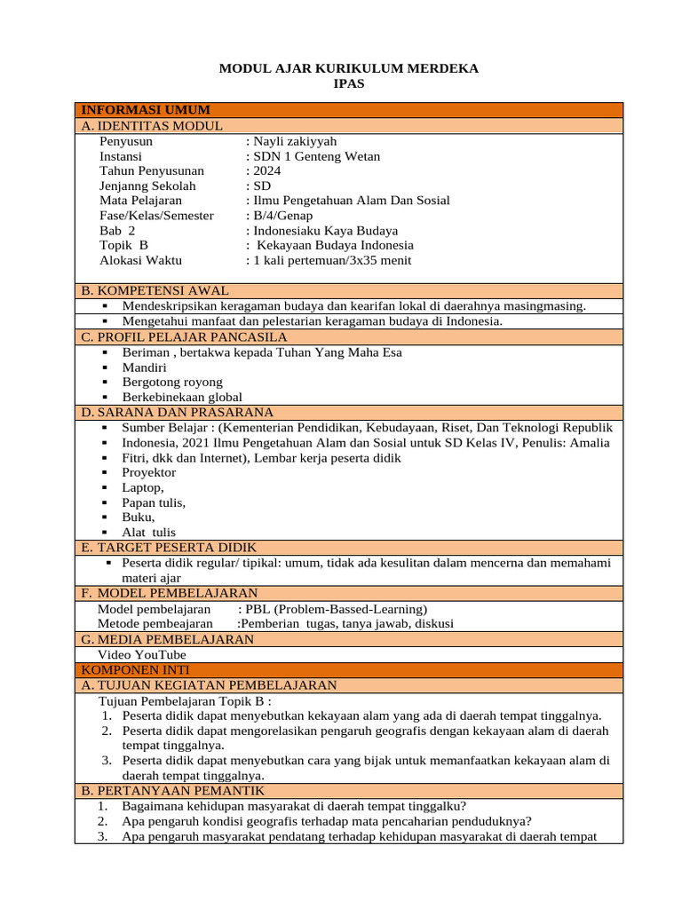 MODUL AJAR Ipas 4b 2 | PDF