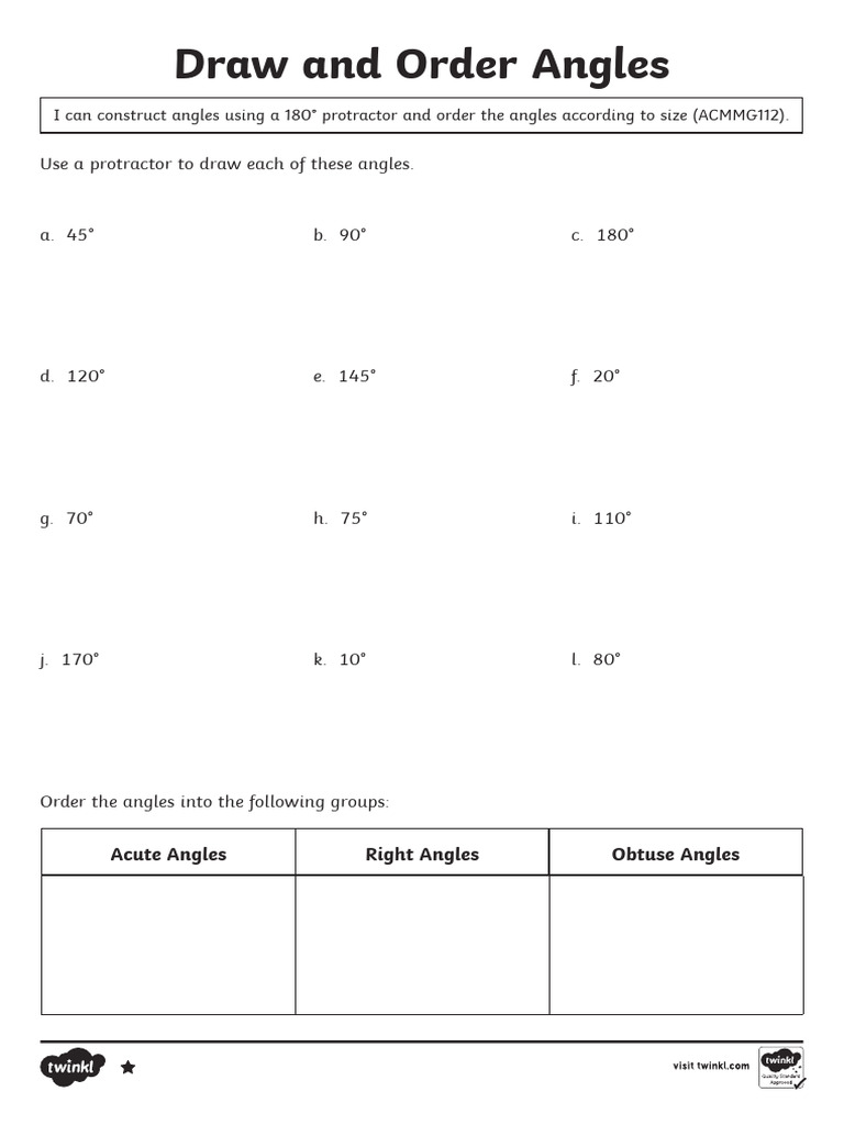 Au t2 M 4176 Draw and Order Angles Differentiated Activity Sheets | PDF ...