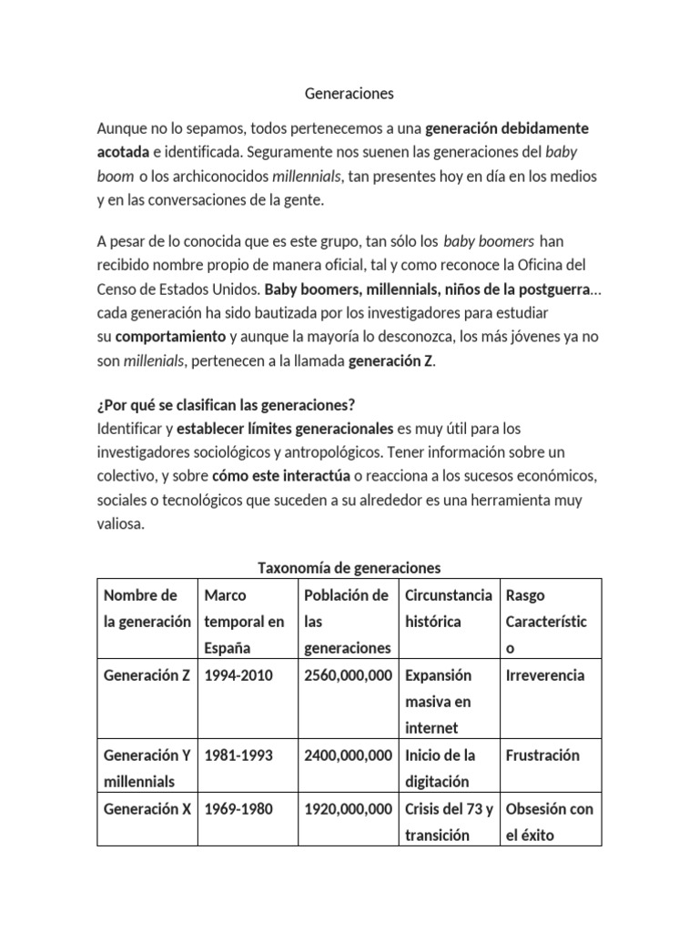 Clasificación de Generaciones en España | PDF