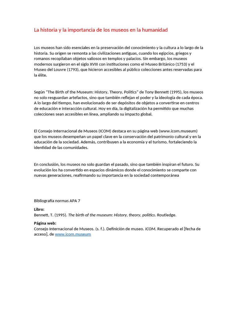 Evolución e Impacto de los Museos | PDF