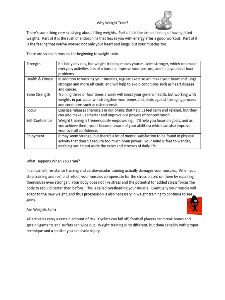 Unit 1 - Activity 8 - Why Weight Train Worksheet | PDF | Body Mass ...