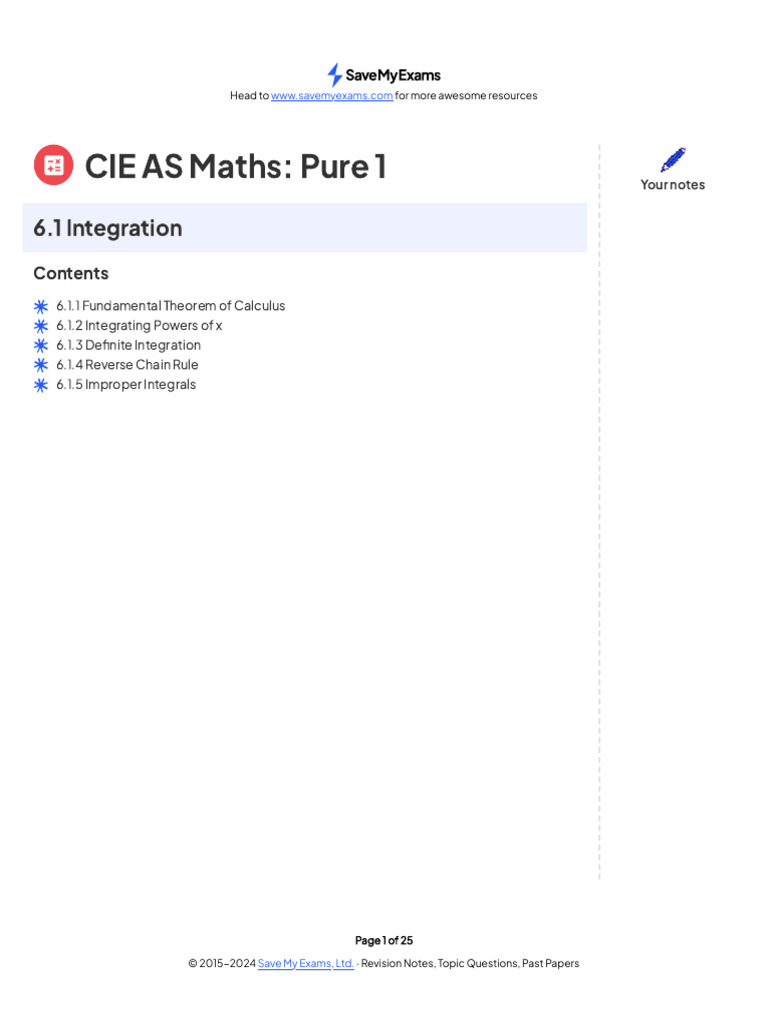 CIE AS Maths Integration Revision Guide | PDF | Integral | Calculus