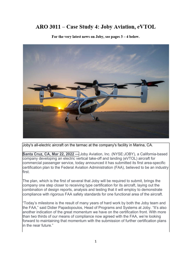 ARO 3011, Case Study 4, Joby eVTOL | PDF | Aviation | Aircraft