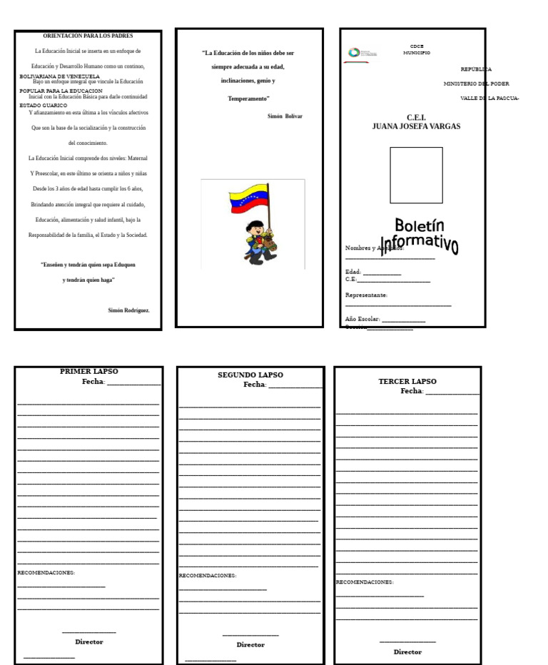Boletas de Evaluación Preescolar Venezuela | PDF | Educación de la ...