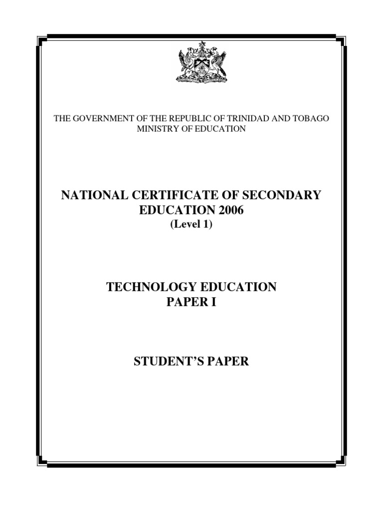 NCSE 2006 Technology Education Paper I Student - S | PDF | Creativity ...