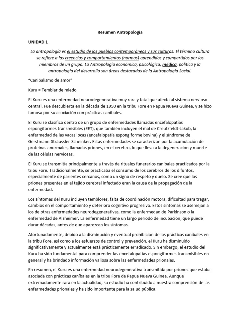 Kuru: Enfermedad y Canibalismo Fore | PDF | Trastorno mental | Etnografía