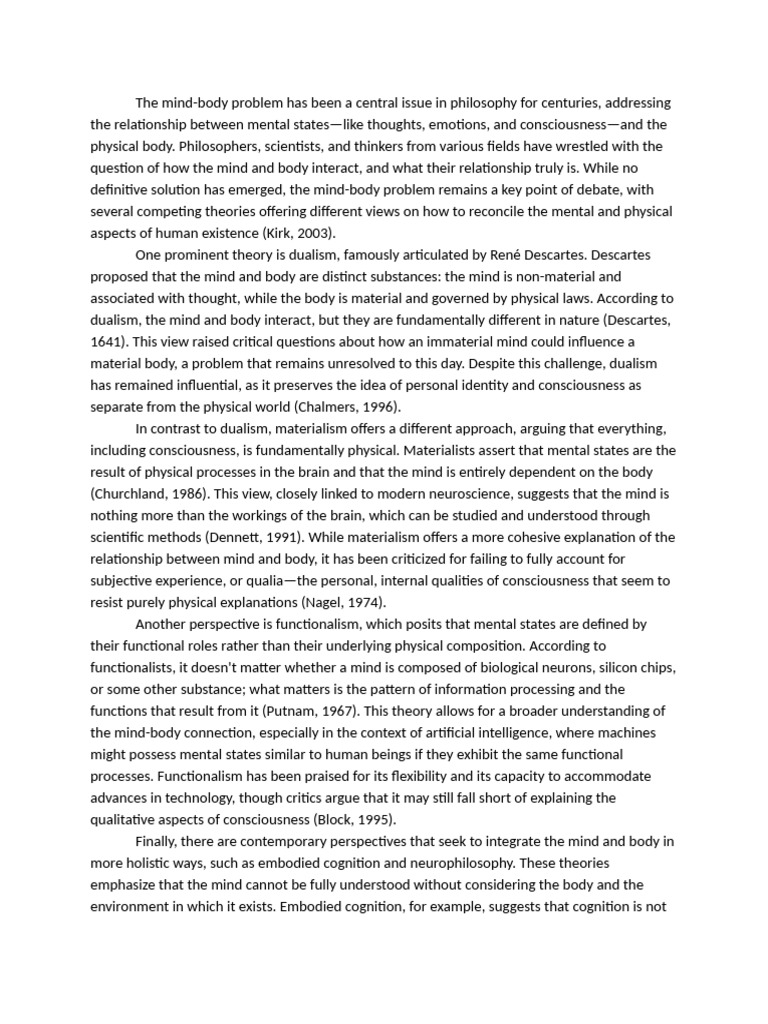 ChatGPT's mind-body essay | PDF | Mind | Consciousness