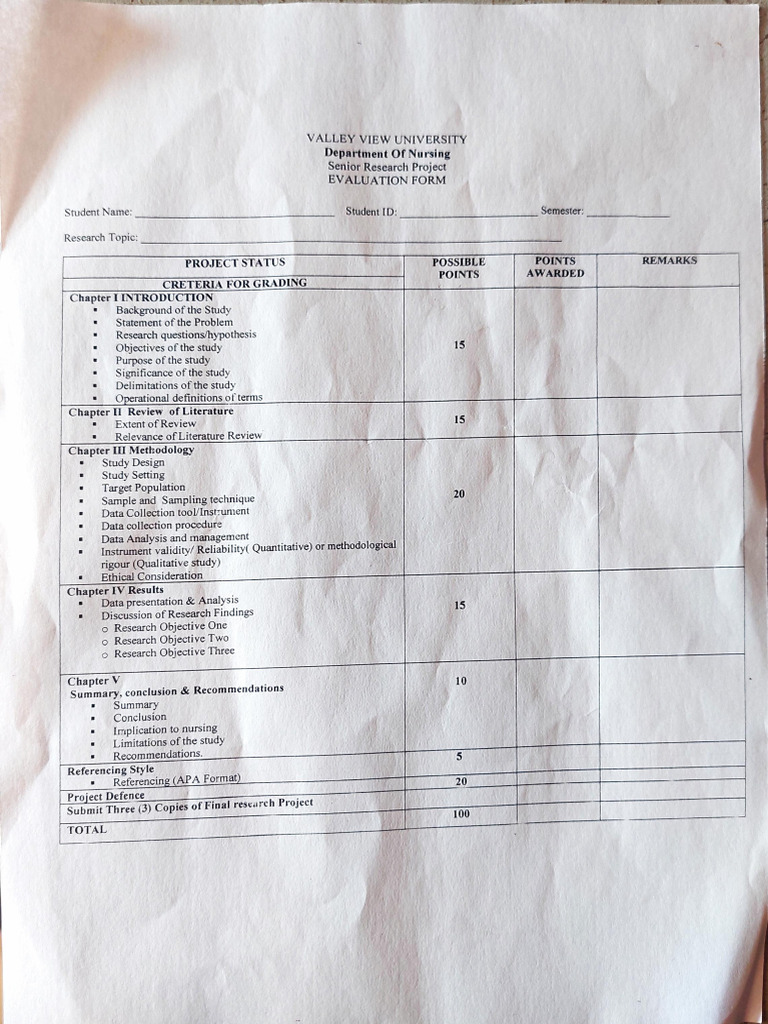 VVU Research Evaluation Form | PDF