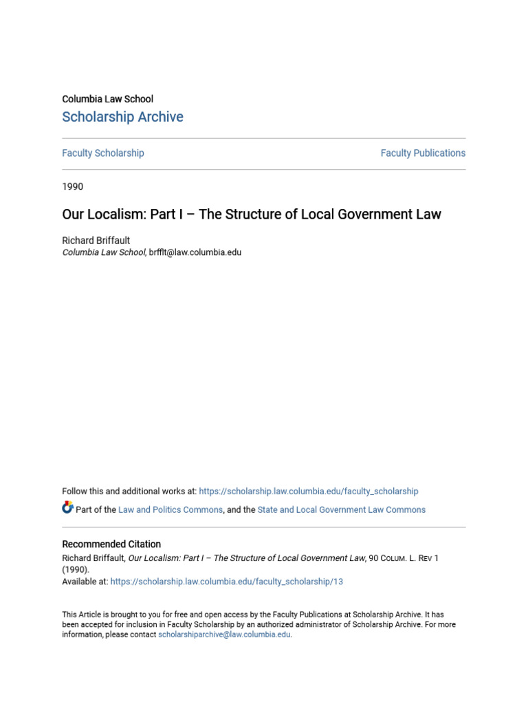 Our Localism - Part I - The Structure of Local Government Law | PDF ...