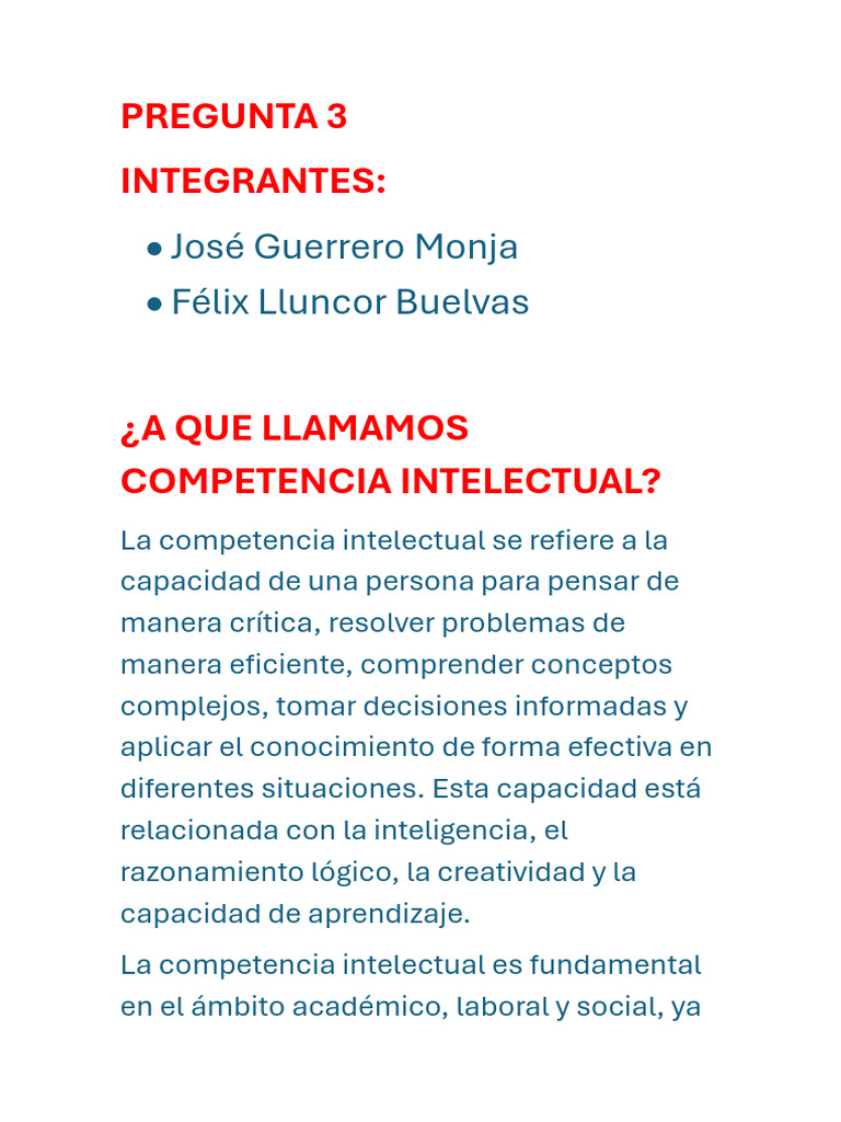 Desarrollo Grupo 3 A Queble Llamamos Competencia Intelectual | PDF