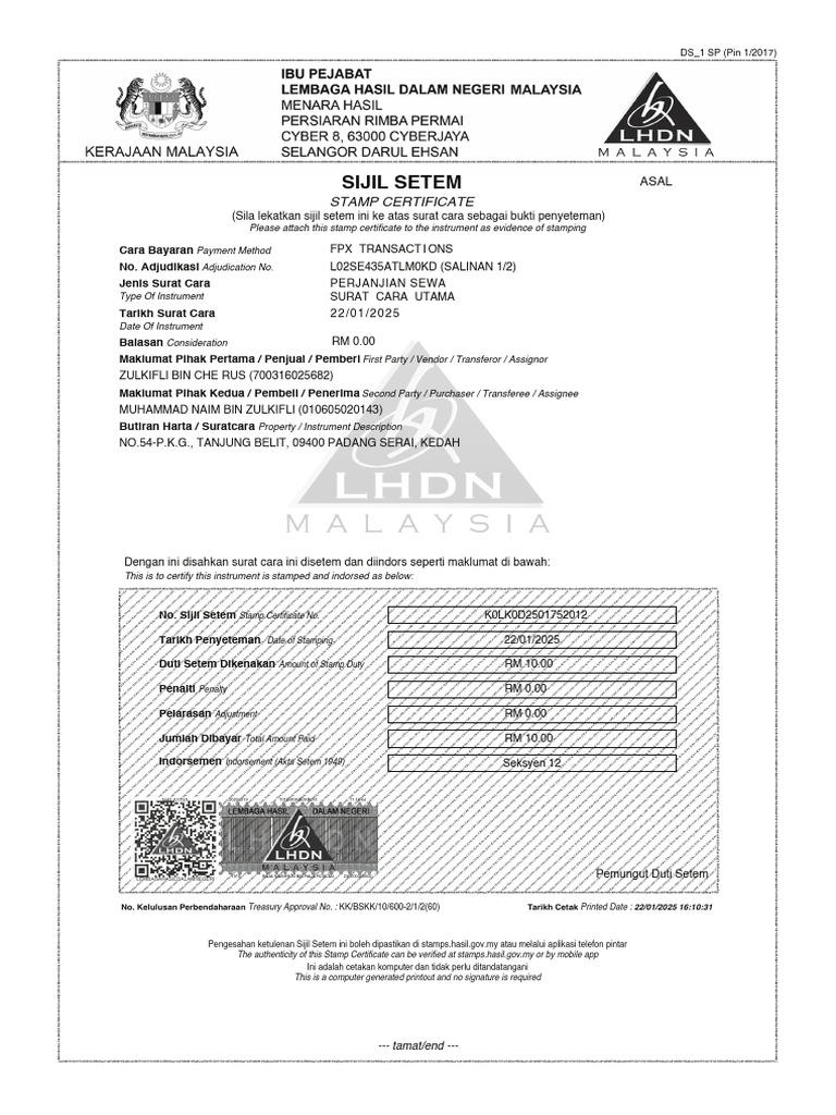 Stamp Certificate - Zulkifli Bin Che Rus | PDF
