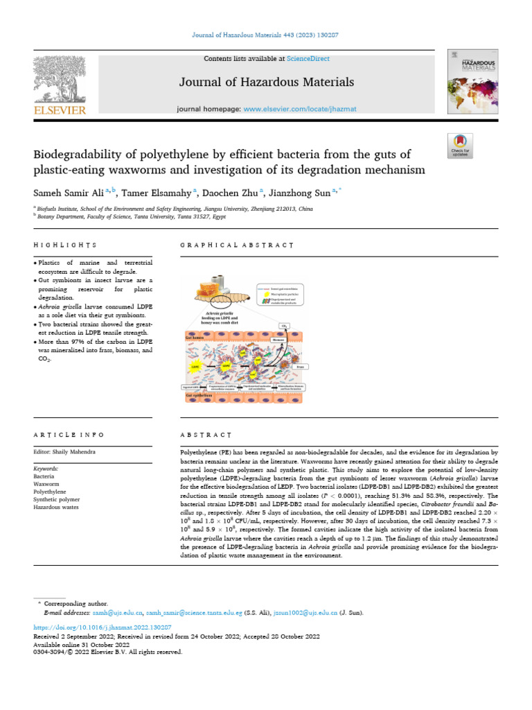 Biodegradation of Polyethylene by Waxworm Bacteria | PDF ...