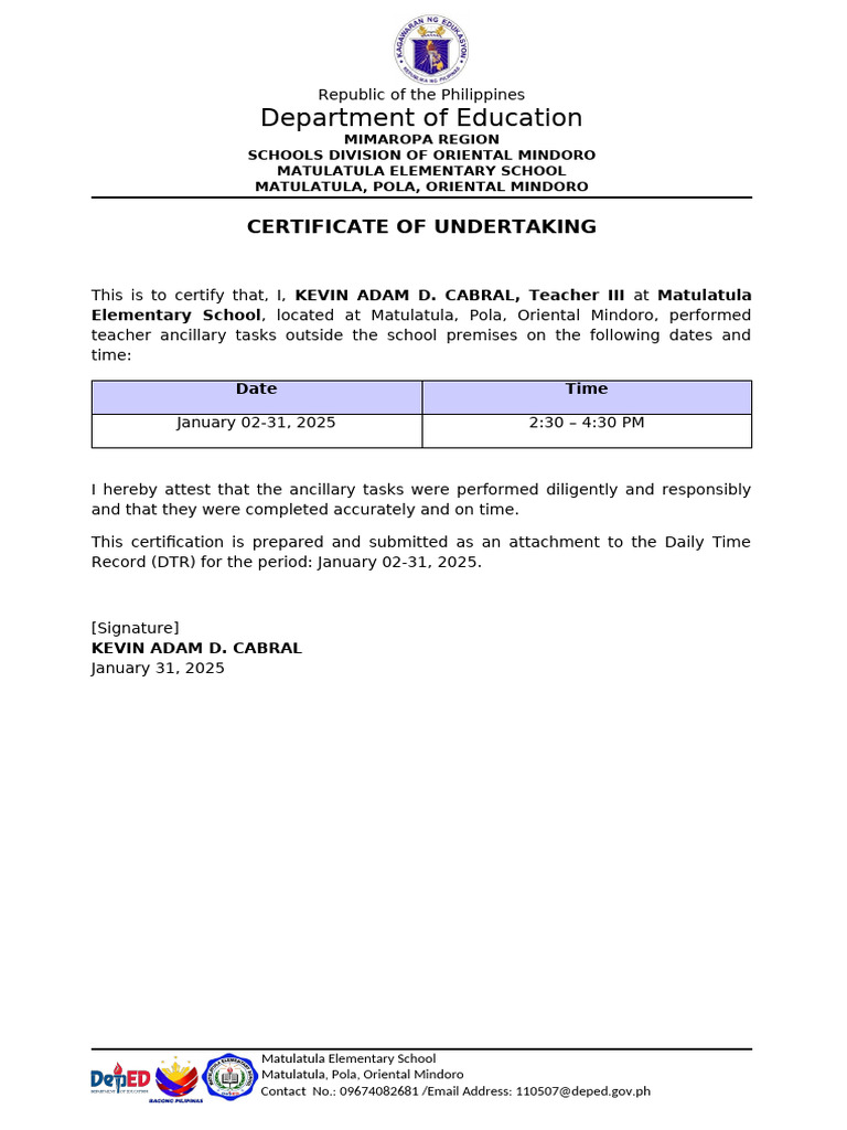 Certificate of Undertaking | PDF