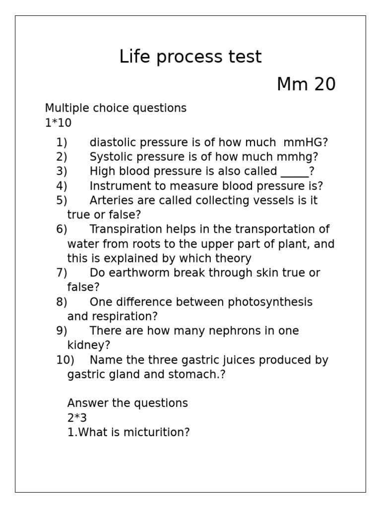 Life process test 2 | PDF