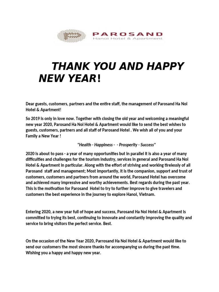 Parosand Hanoi Hotel New Year Message | PDF