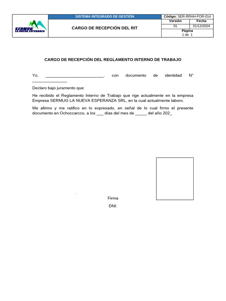 Cargo de Recepción Rit | PDF