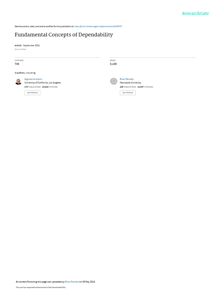 Fundamental Concepts of Dependability | PDF | Formal Verification | Reliability Engineering