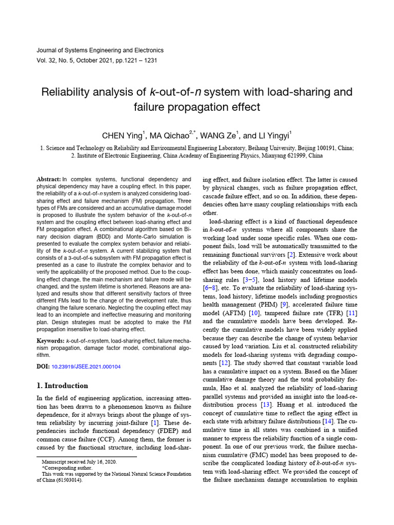 Reliability of k-out-of-n Systems with Load Sharing | PDF | Probability ...