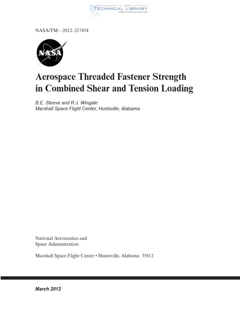 NASA TM 2012 217454 Fastener Strength in Combined Shear and Tension ...