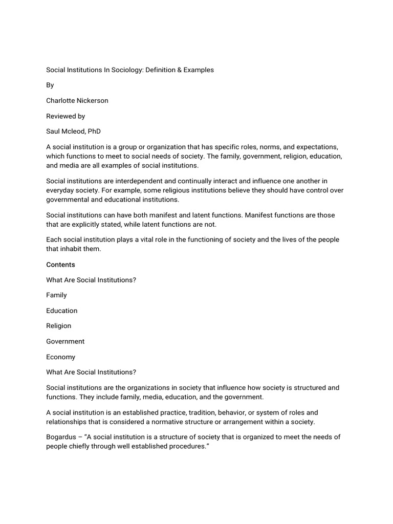 Understanding Social Institutions in Sociology | PDF | Social ...