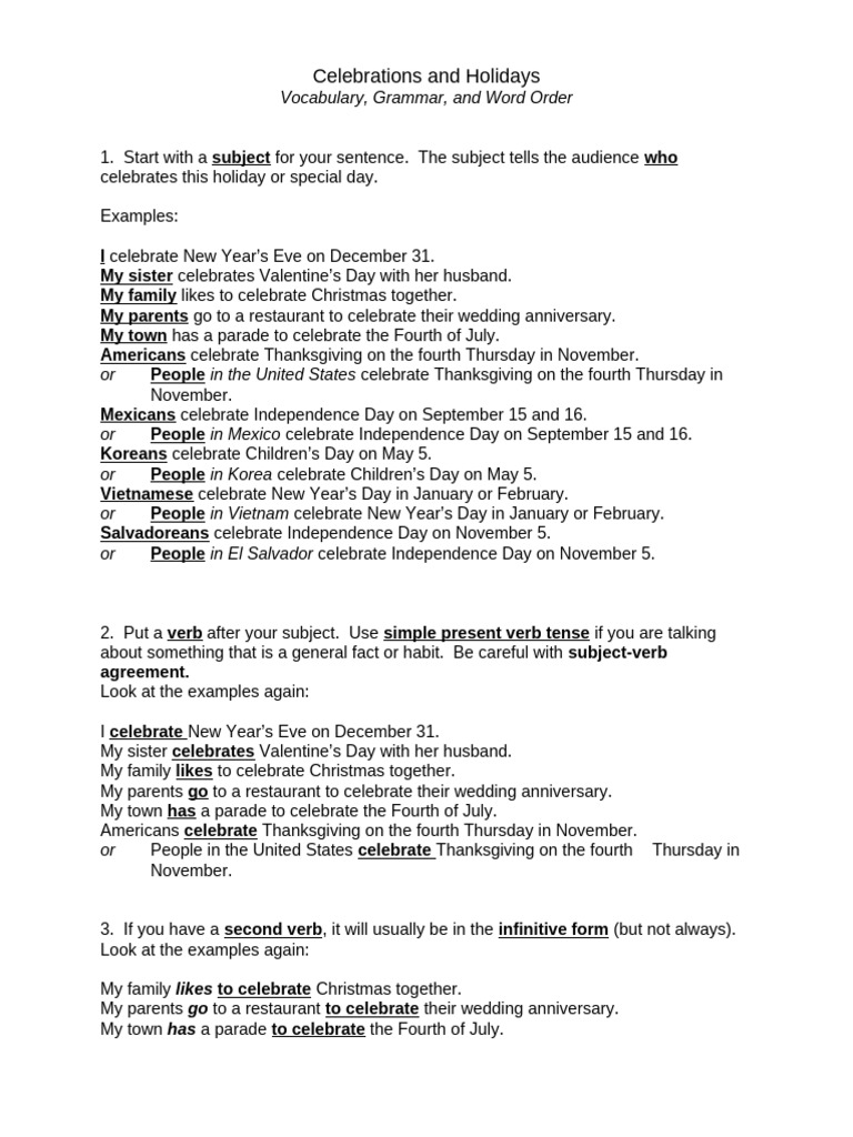 Celebrations and Holidays BW | PDF | Thanksgiving | Subject (Grammar)