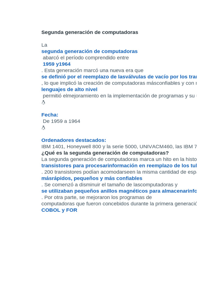 Segunda Generación de Computadoras: 1959-1964 | PDF