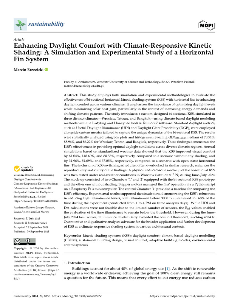 Enhancing Daylight Comfort With Climate-Responsive Kinetic Shading: A ...