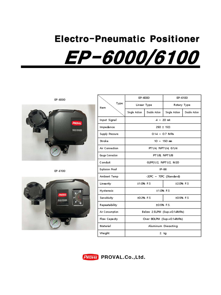 EP-6000/6100 Electro-Pneumatic Positioner | PDF