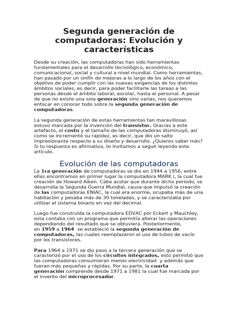 Segunda Generación de Computadoras: Claves y Características | PDF ...