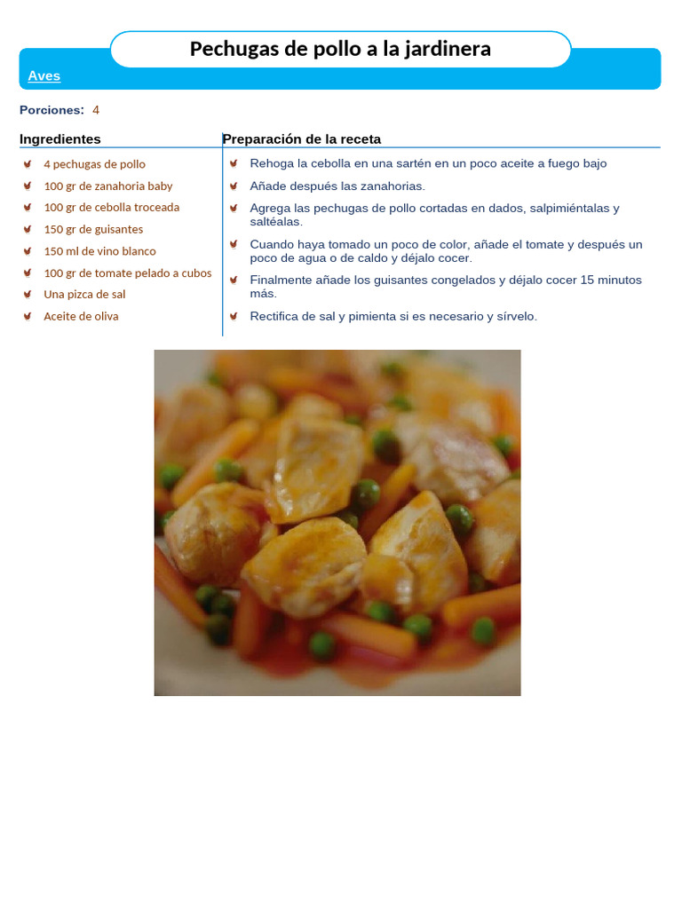 Pechugas de pollo a la jardinera | PDF