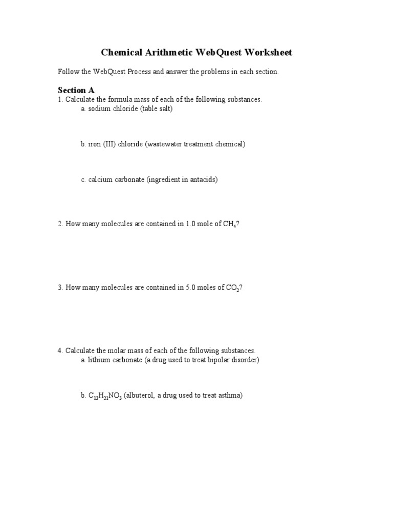 Chemical Arithmetic WebQuest Worksheet | PDF | Teaching Methods ...