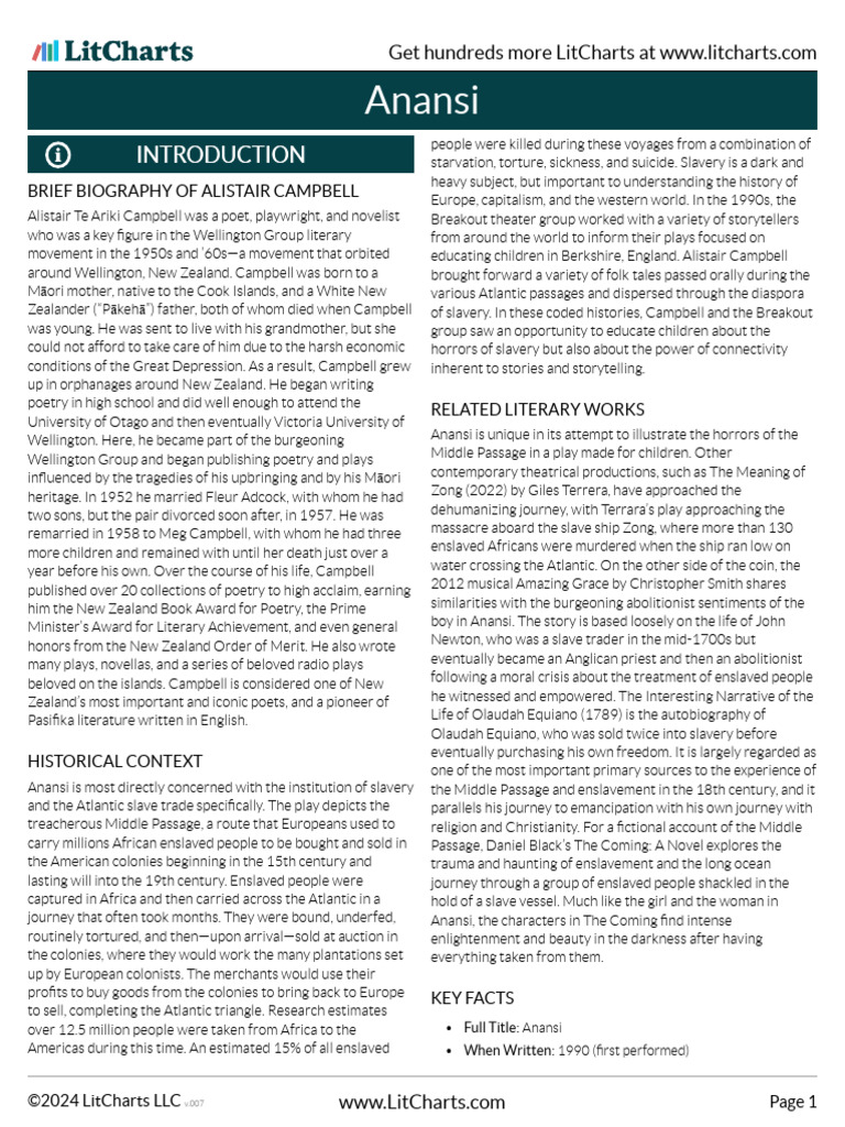 Anansi-LitChart | PDF | Anansi | Slavery