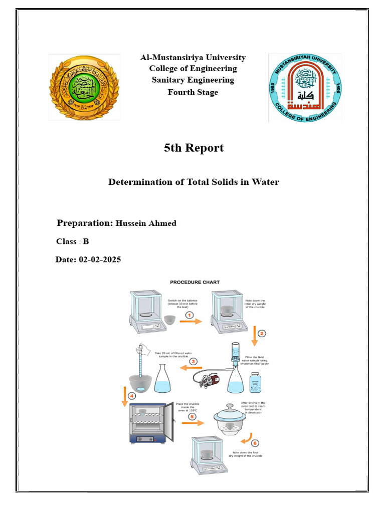 Determination of Total Solids in Water Report Hussein Ahmed | PDF ...