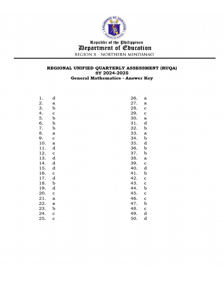 RUQA General Mathematics Answer Key | PDF