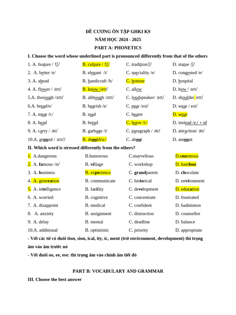 Đề Cương Ôn Tập Ghki K9 | PDF